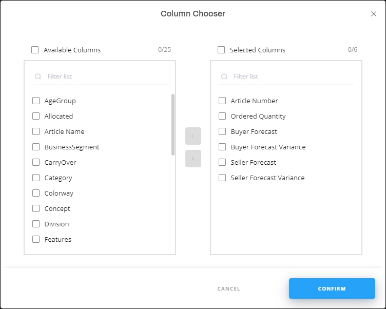 Column picker – Trasix Knowledge Base